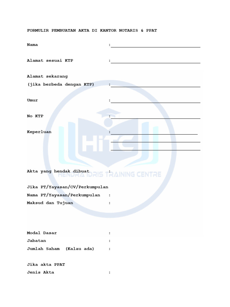 Formulir Pembuatan Akta Di Kantor Notaris | PDF