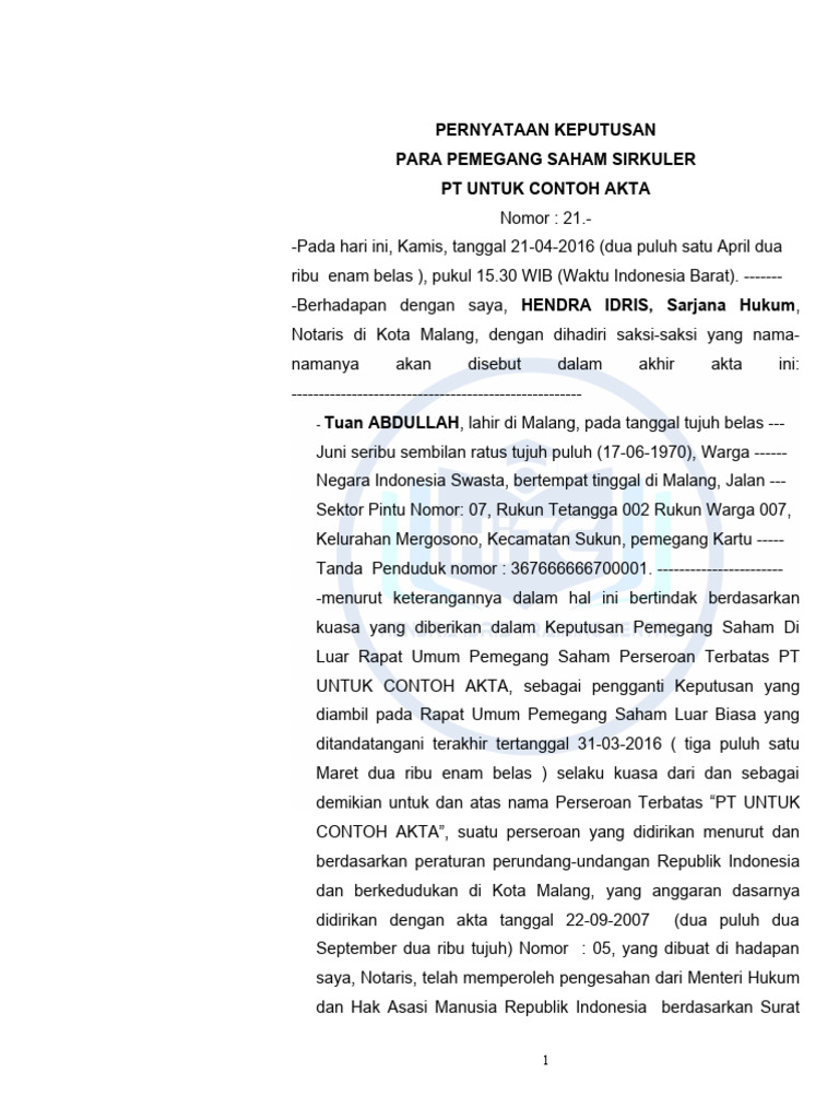 Keputusan Sirkuler Pemegang Saham | PDF