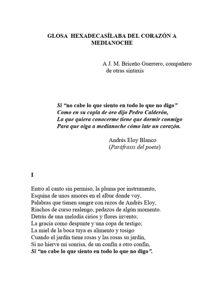 Glosa Poética del Amor a Medianoche | PDF