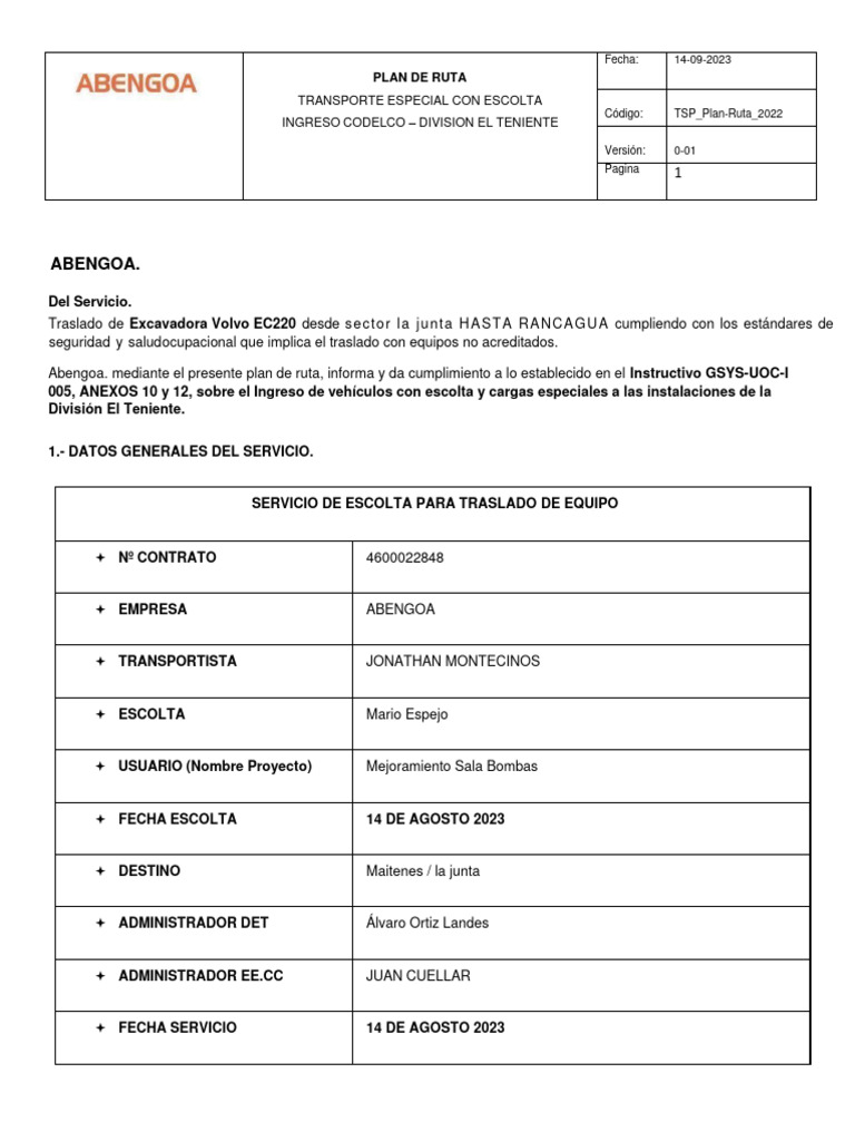 Plan de Ruta ABENGOA Excavadora Volvo 220 | PDF | Transporte | La carretera Plan de Ruta ABENGOA Excavadora Volvo 220 | PDF | Transporte | La carretera