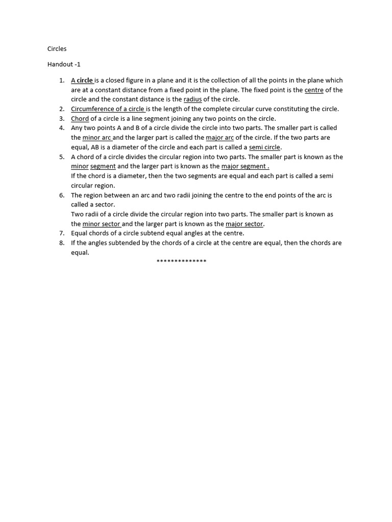 Class 9 Maths Circles Module 1 Handout | PDF