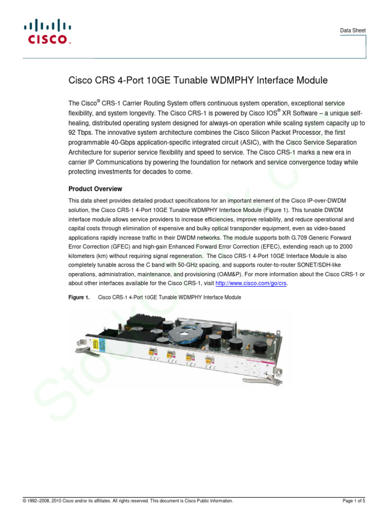 Cisco CRS 4 Port 10GE Tunable WDMPHY Interface Module | PDF ...