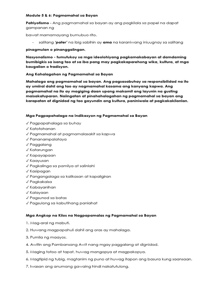 3rd-Qtr-EsP-10-Module-5-and-6-Pagmamahal-sa-Bayan | PDF