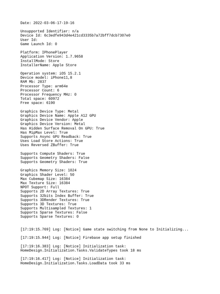 Log 2022-03-06-17-19-16 Cb7307e0 (No User Id) (No Game Launch Id) | PDF ...