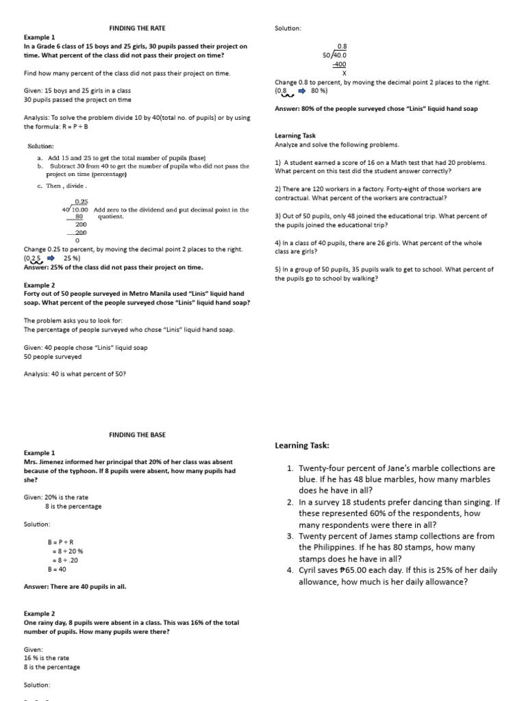 Finding the Rate Worksheets for Grade 6 | PDF