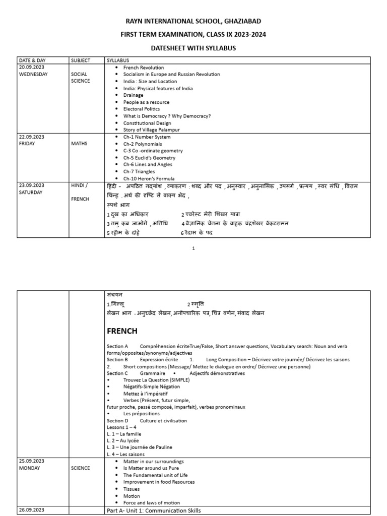Half Yearly - Syllabus | PDF
