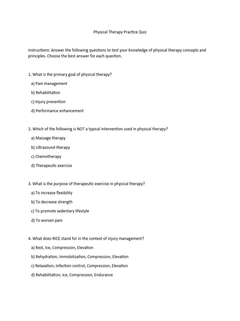 Physical Therapy Practice Quiz | PDF | Physical Therapy | Medical Imaging