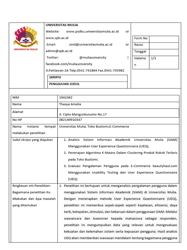 011-Prodi-Si-Um-Skr Pengajuan Judul Skripsi | PDF