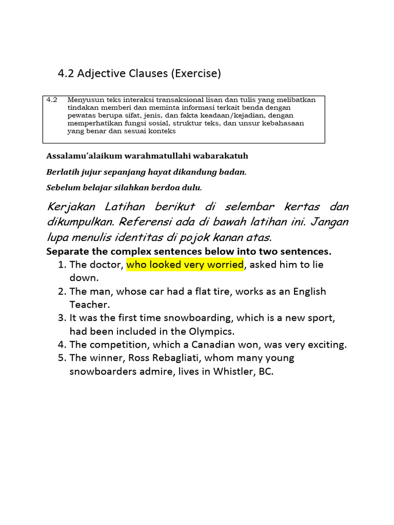 Adjective Clauses Exercise Guide | PDF | Language Mechanics | Grammar