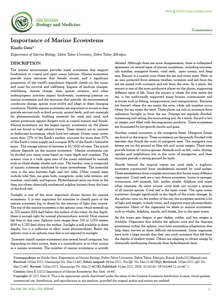 Importance of Marine Ecosystems | PDF | Mangrove | Coral Reef