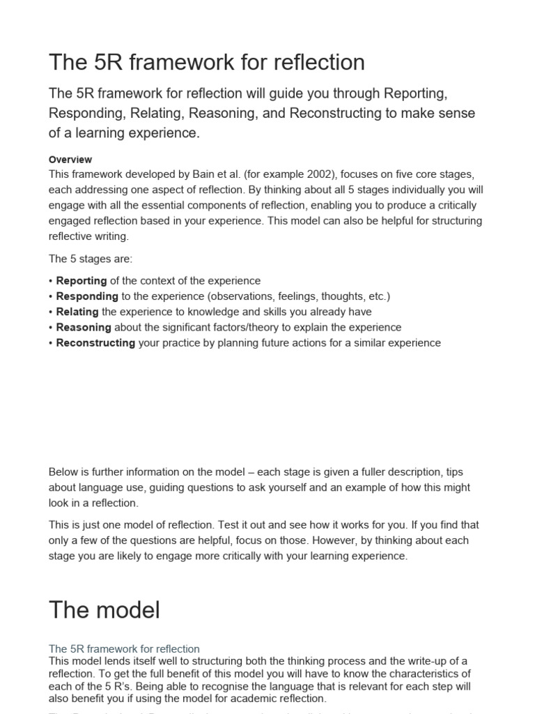 The 5R framework for reflection (1) | PDF | Experience | Thought