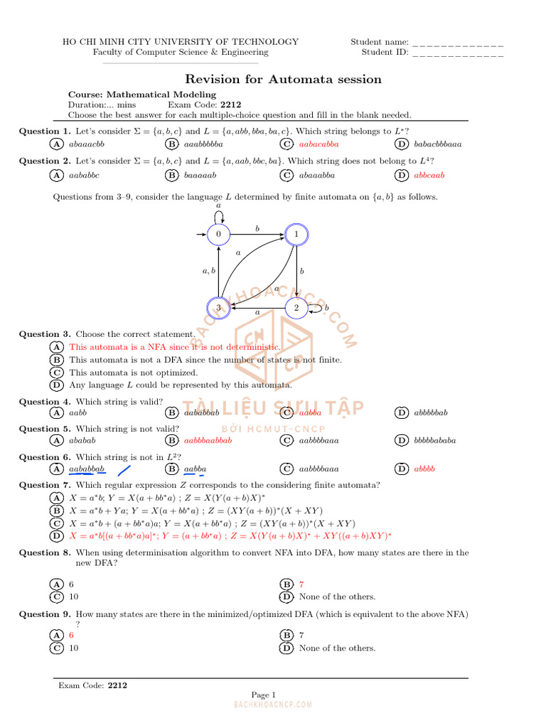 Automata Revision Ans | PDF | Theory Of Computation | Theoretical Computer Science