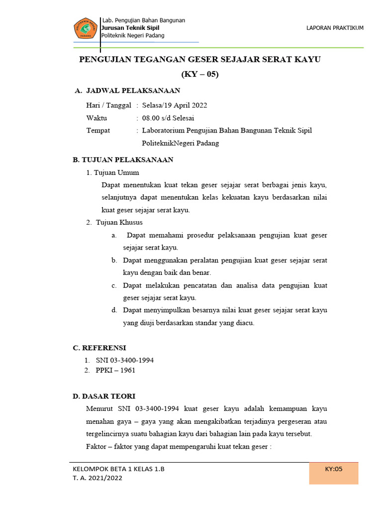 Pengujian Kuat Geser Sejajar Serat Ok | PDF