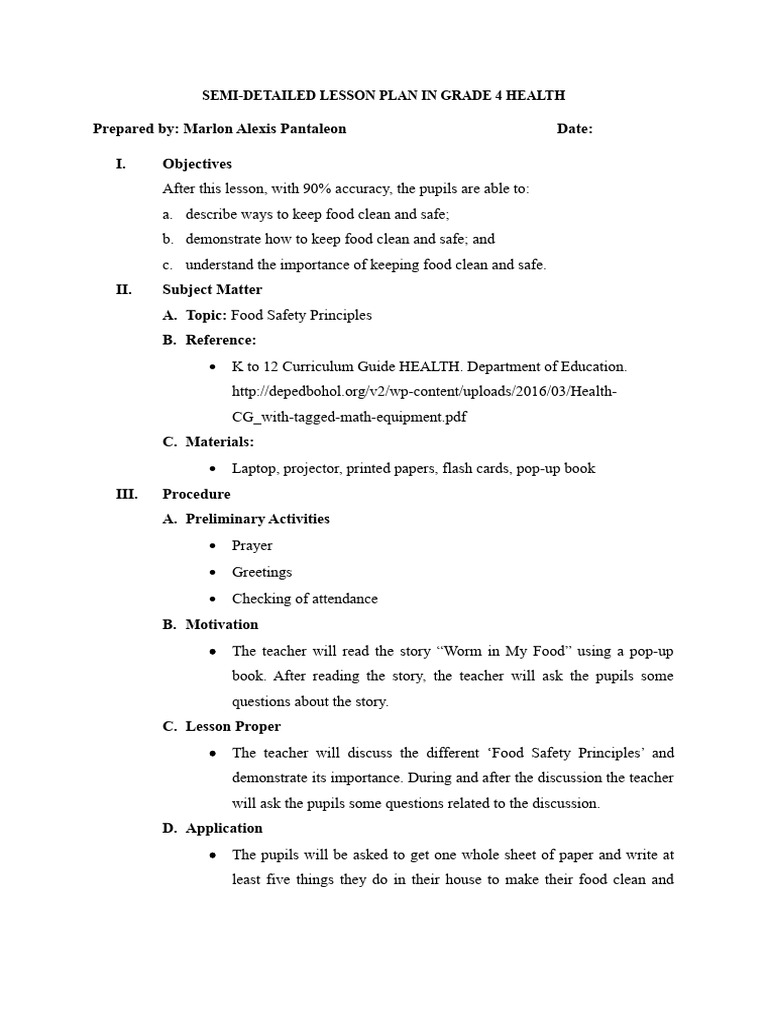 Semi-Detailed Lesson Plan PE and Health 4 | PDF