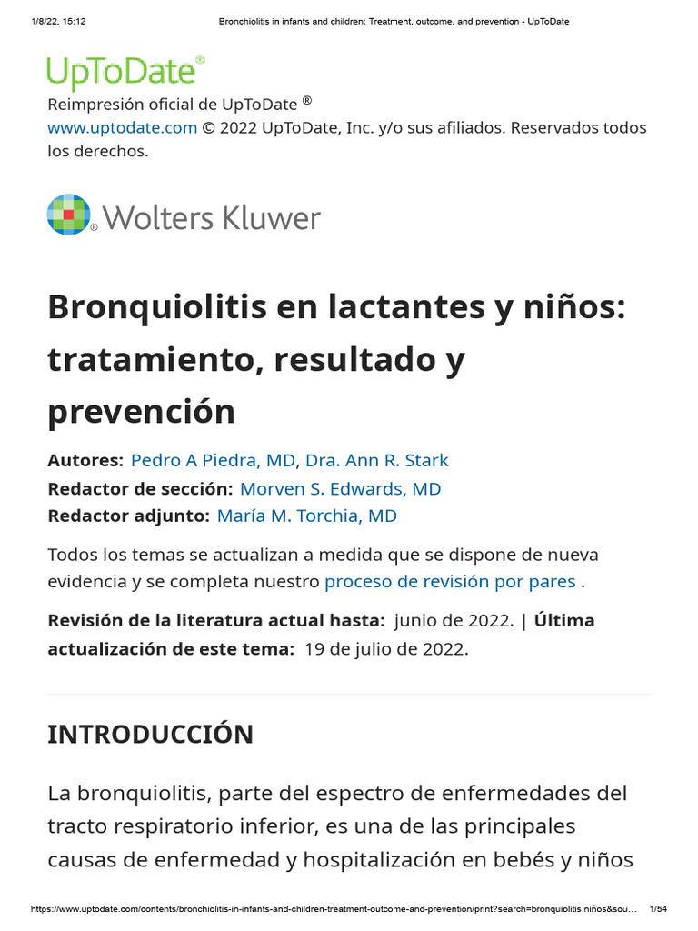 Bronchiolitis in Infants and Children - Treatment, Outcome, and ...