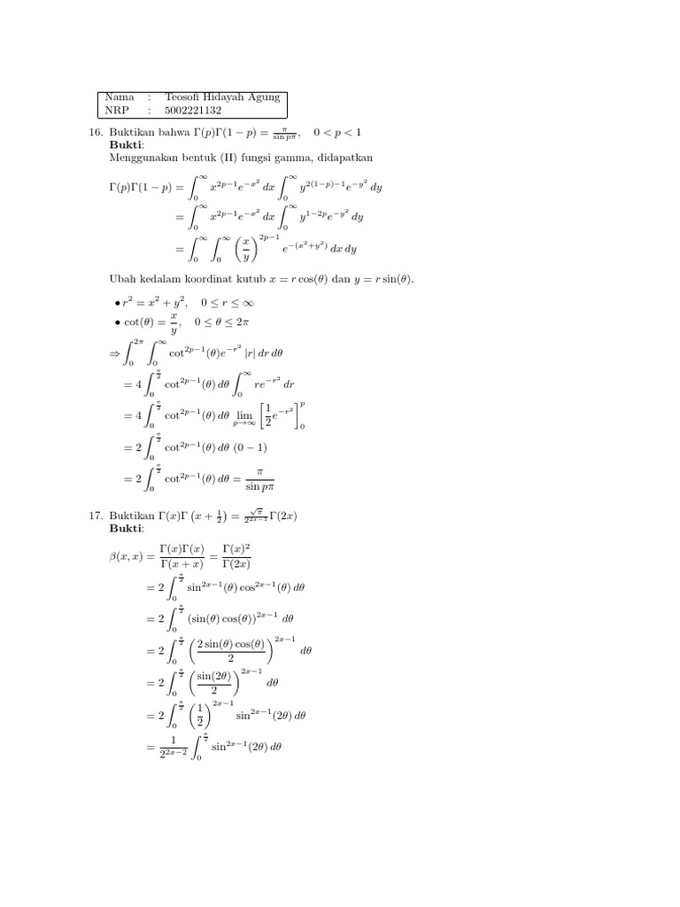 Tugas Metmat (Gamma Beta Function) | PDF
