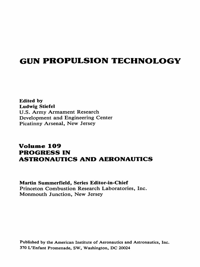 Gun Propulsion Technology Progress in Astronautics and Aeronautics | PDF