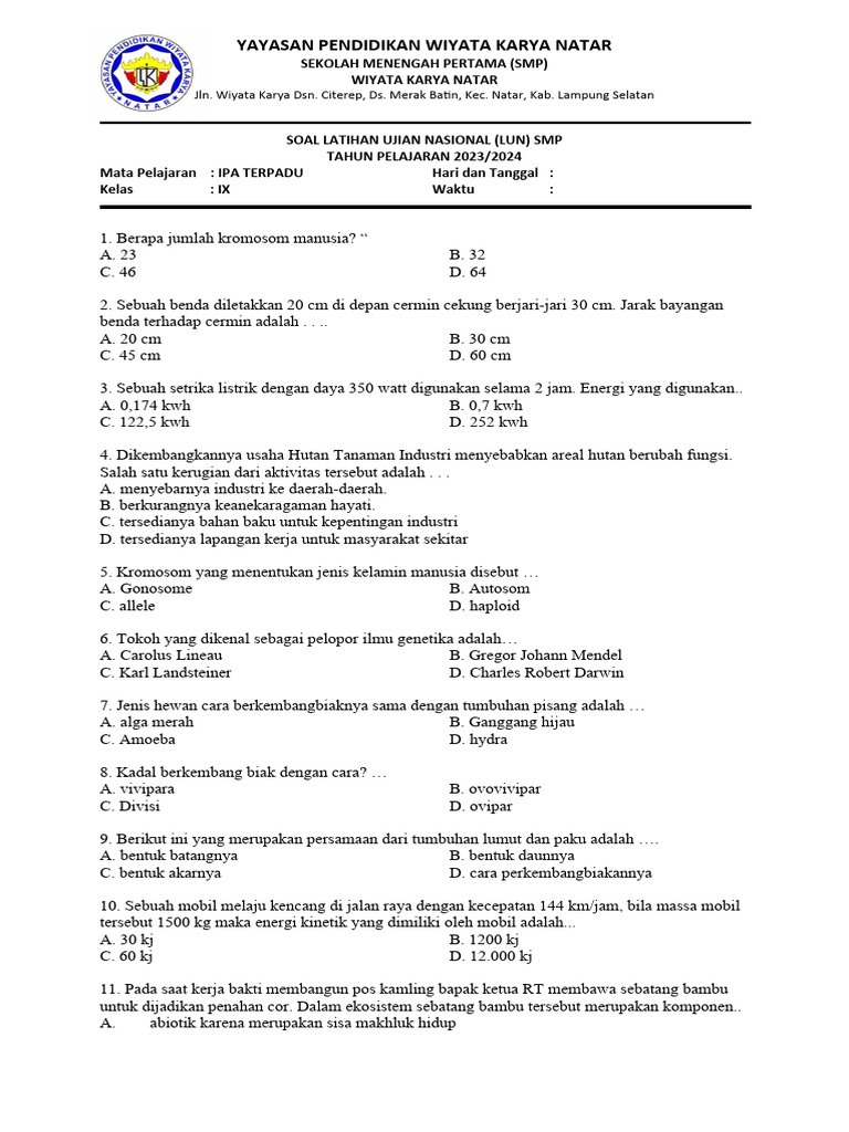 Soal LUN IPA 2024 | PDF