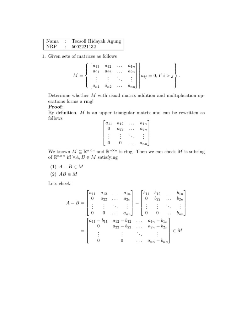 1st Homework Algebra II | PDF | Ring (Mathematics) | Matrix Theory