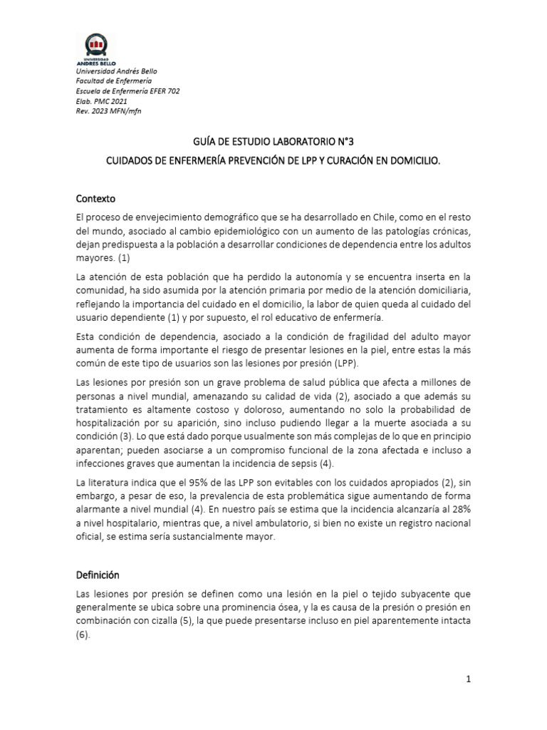 Guía de Estudio Laboratorio 3 Valoración y Manejo LPP | PDF | Herida ...