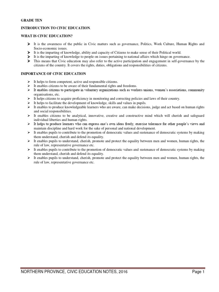 Provincial Civic Education Notes (Repaired) | PDF | Elections | Citizenship