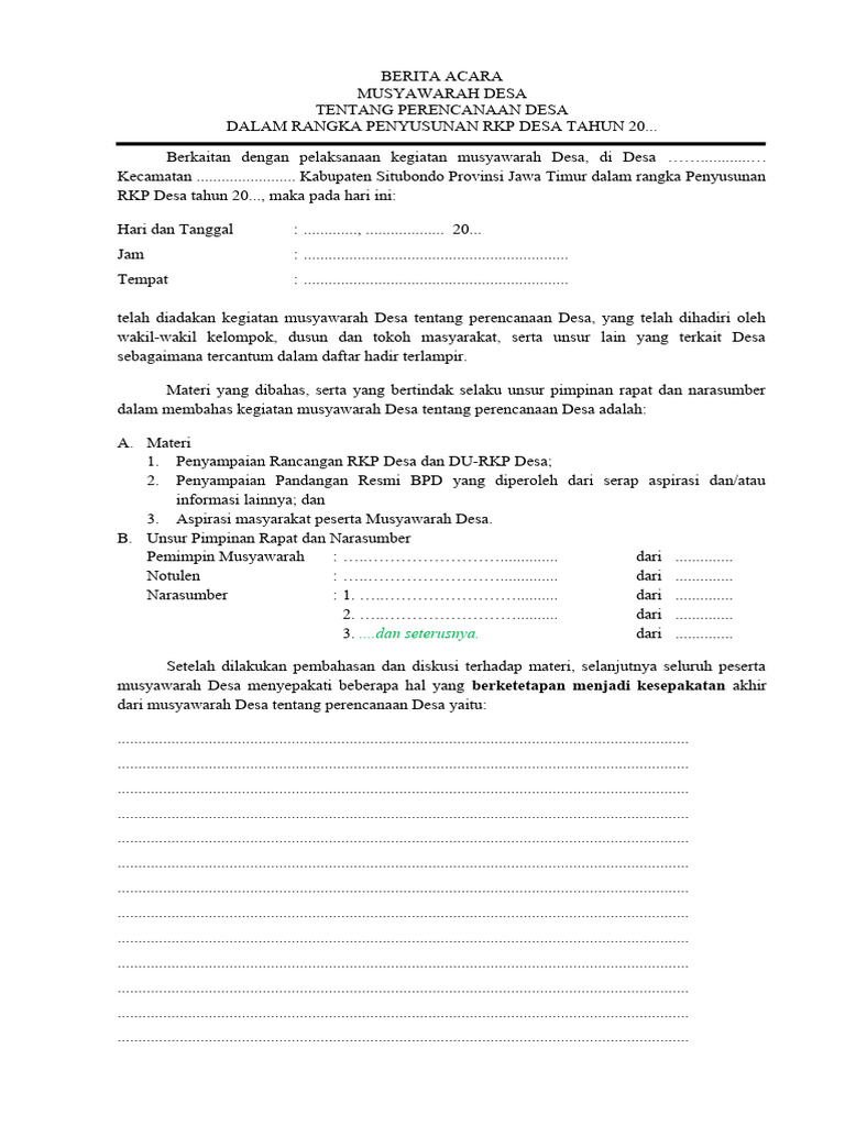 BA, Musdes Perencanaan Desa (WWW - Ciptadesa.com) | PDF