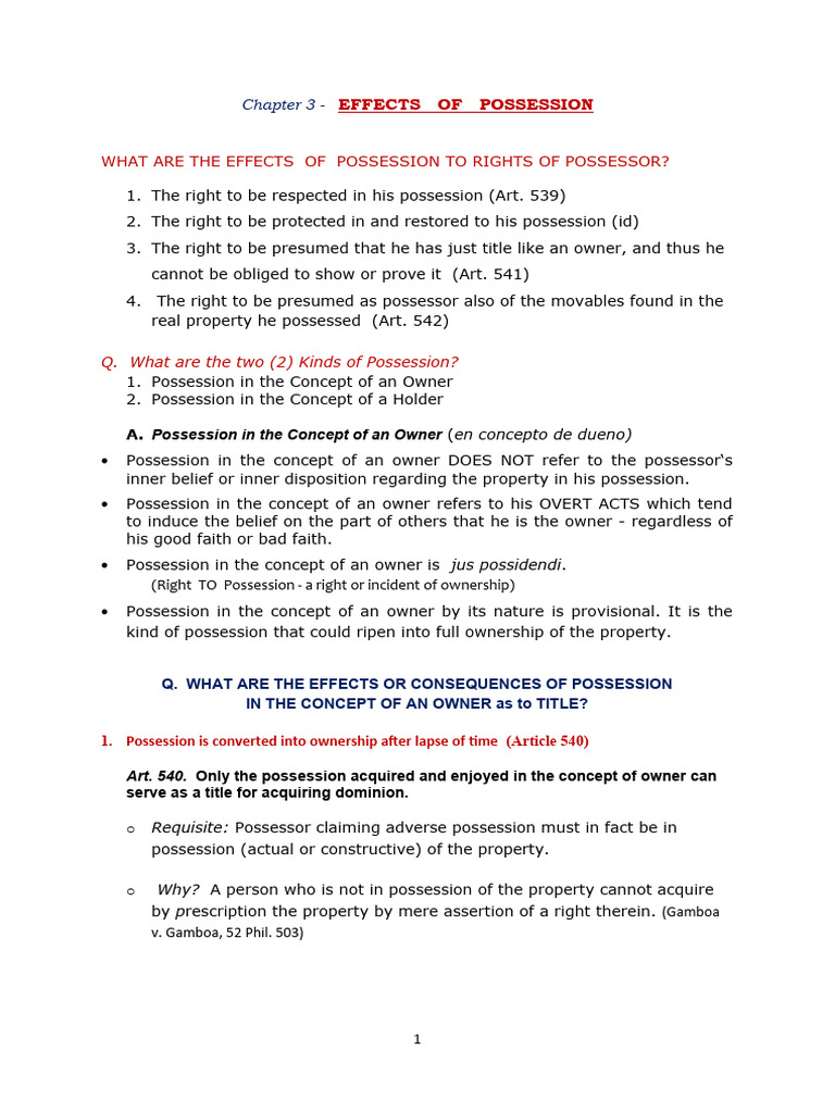 EFFECTS OF POSSESSION ARTS 539-554 Review | PDF | Legal Liability ...