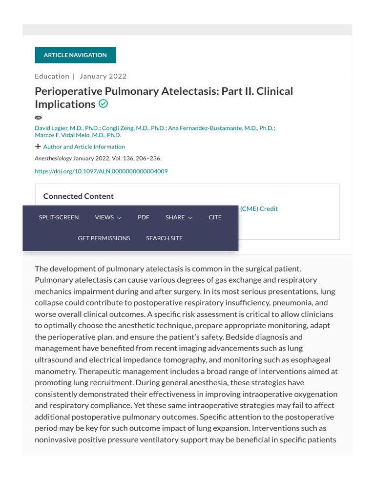 Perioperative Pulmonary Atelectasis - Part II. Clinical Implications ...