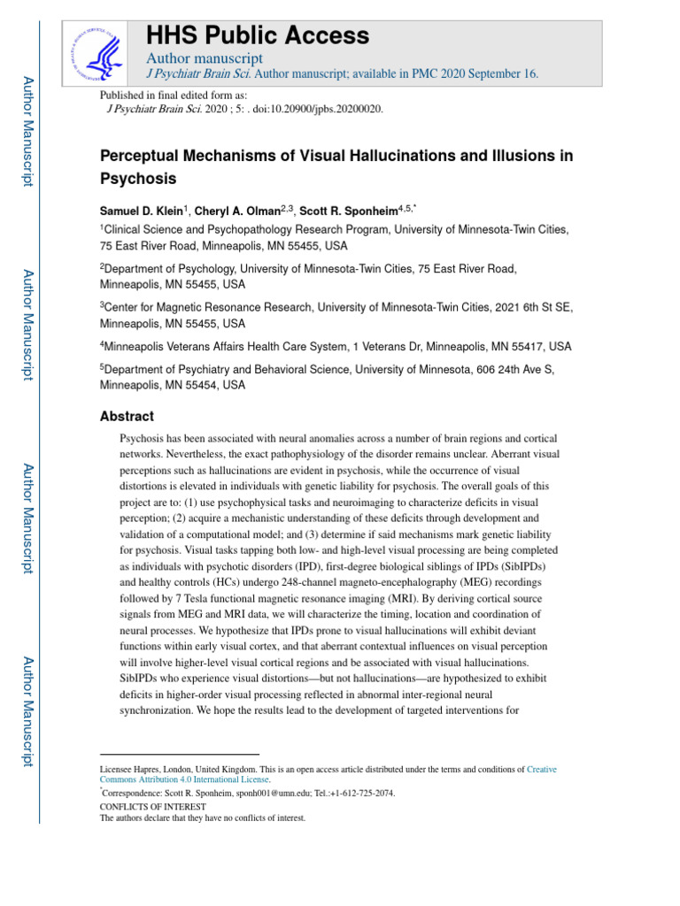 Perceptual Mechanisms of Visual Hallucinations and | PDF | Psychosis | Magnetoencephalography