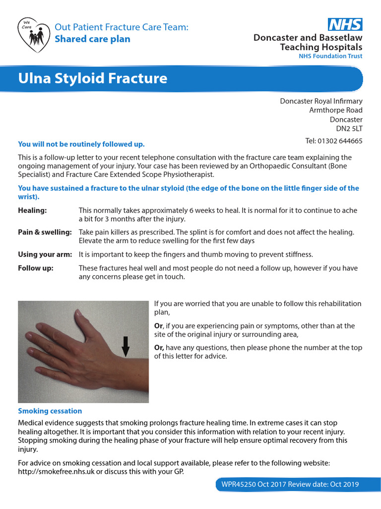 Ulnar Styloid Fracture Care Guide | PDF | Elbow | Clinical Medicine