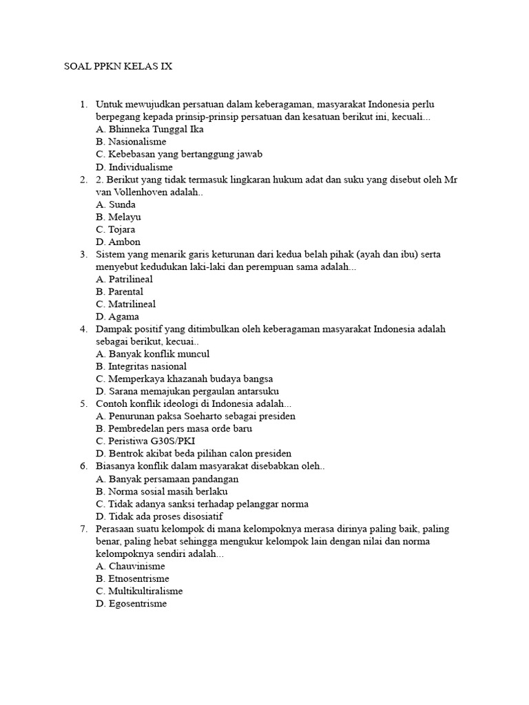 Soal PKN Kelas Ix | PDF