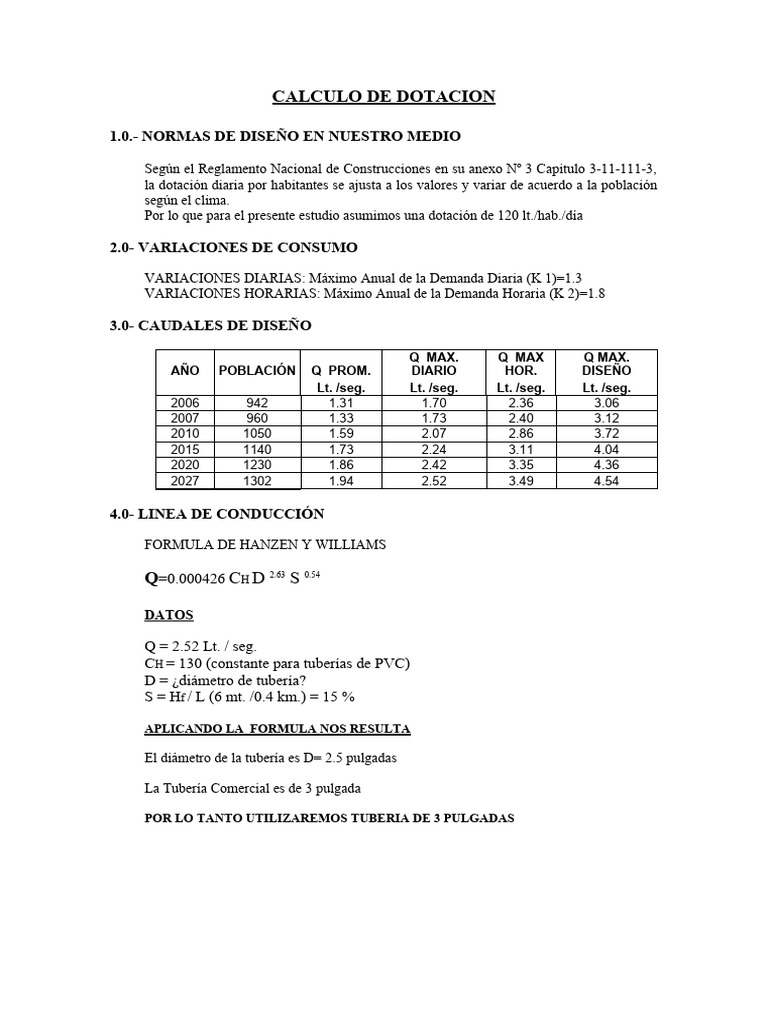 Calculo de Dotacion | PDF | Ingeniería de Edificación | Ingeniería hidráulica