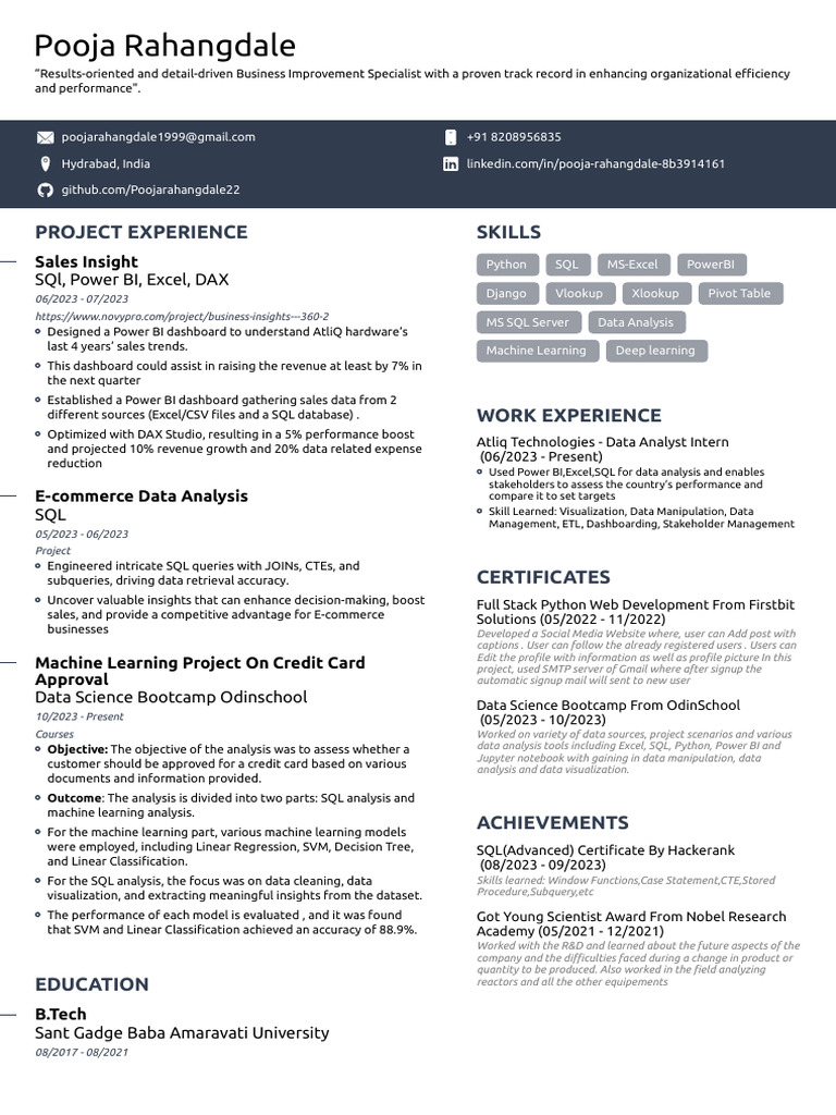 Pooja S Resume 15 1 1 | PDF | Machine Learning | Sql