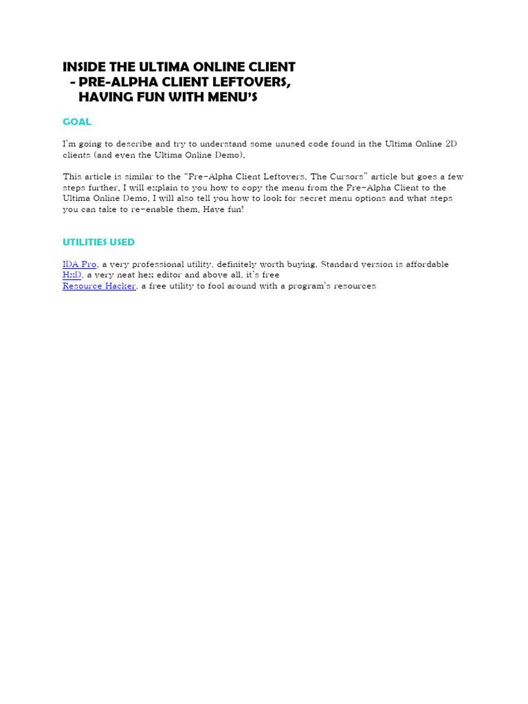Exploring Ultima Online Client Menus | PDF | Menu (Computing) | Menu