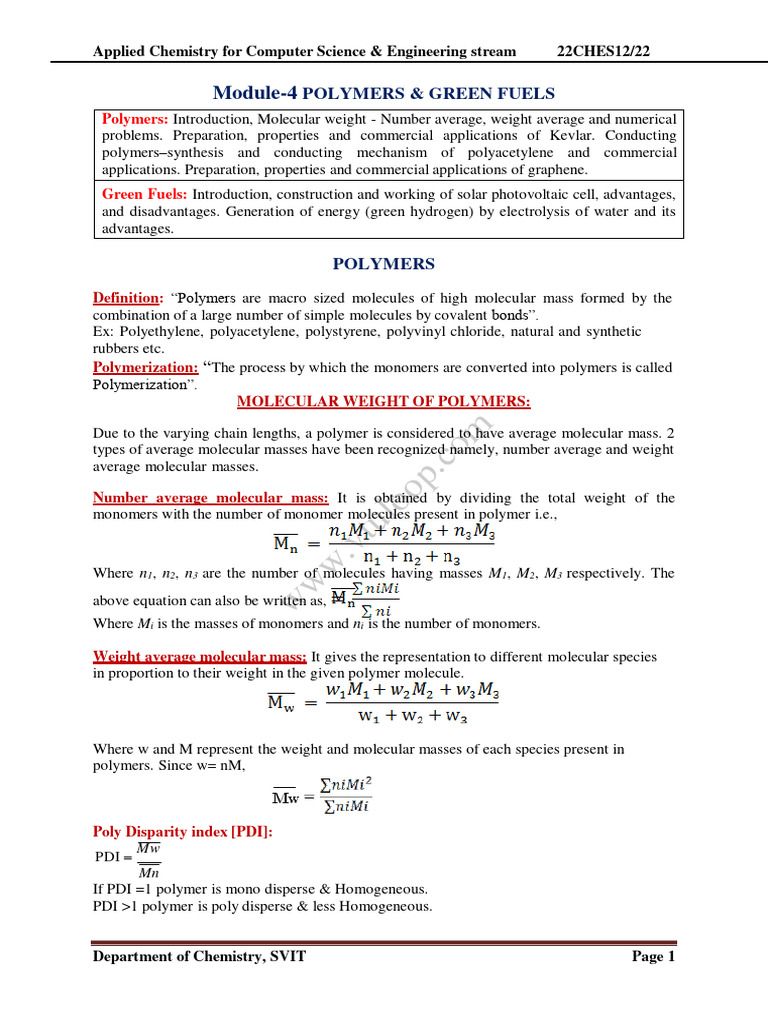 Module 4 Polymers & Green Fuels | PDF | Anode | Physical Sciences