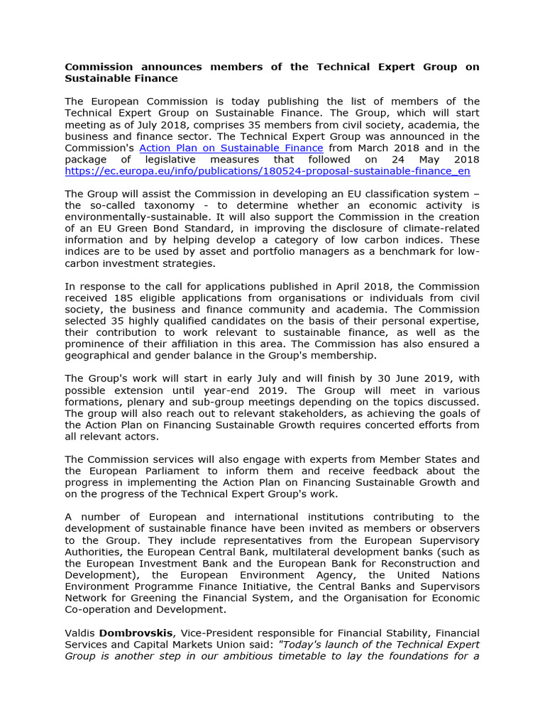 Technicalexpertgrouponsustainablefinance TEG1 | PDF | Sustainability ...