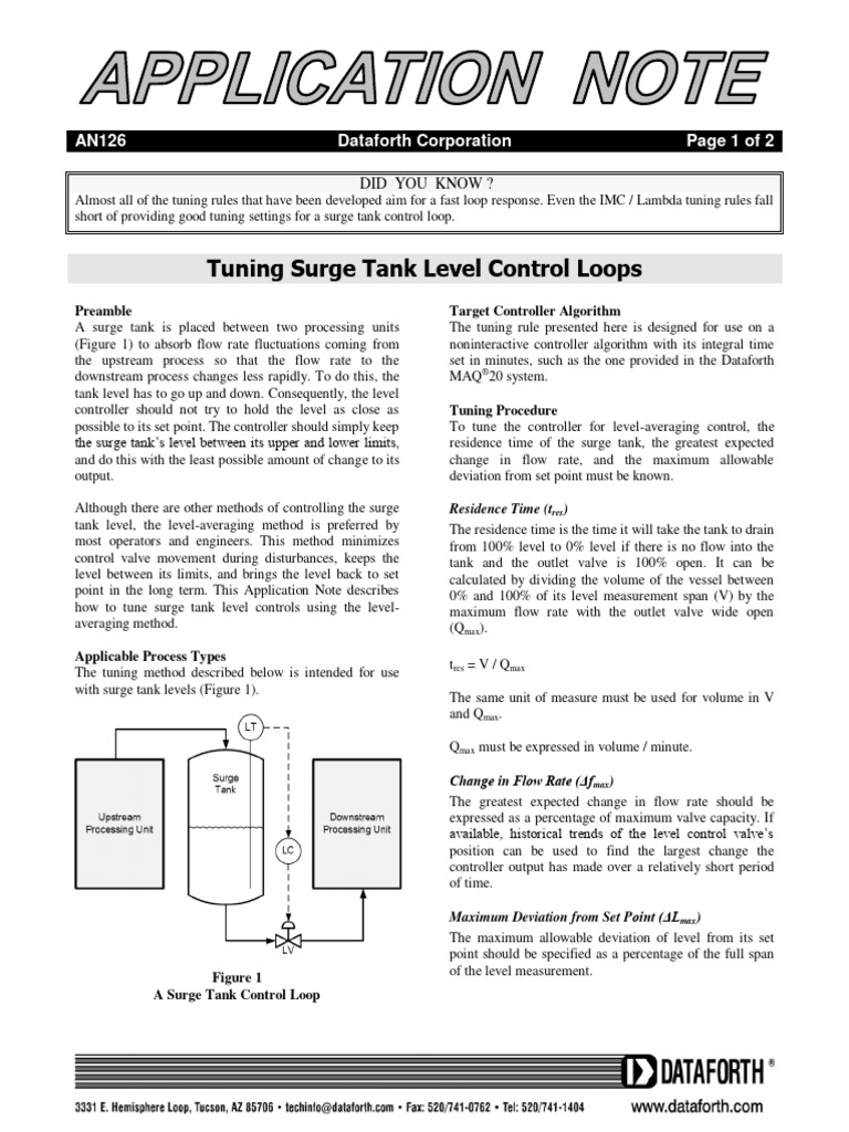 An126 Tuning Surge Tank Level Control Loops | PDF | Volume | Valve
