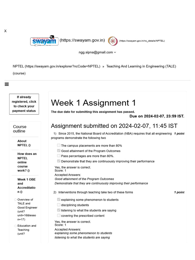 Teaching and Learning in Engineering (TALE) - Unit 3 - Week 1 OBE and ...