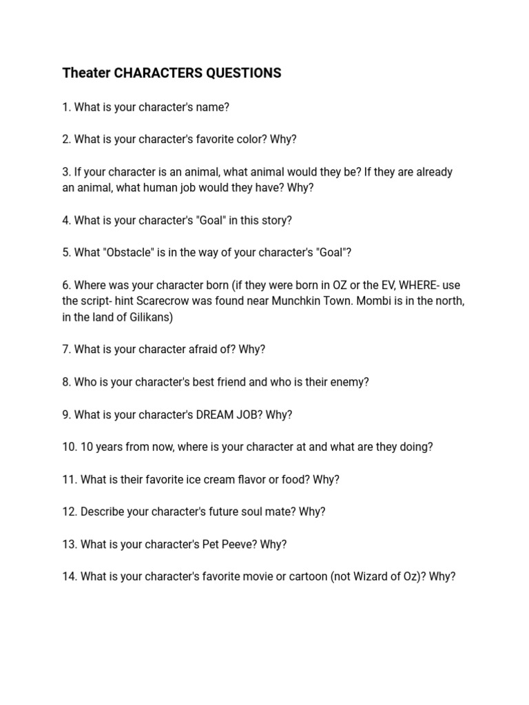 Theater CHARACTERS QUESTIONS | PDF