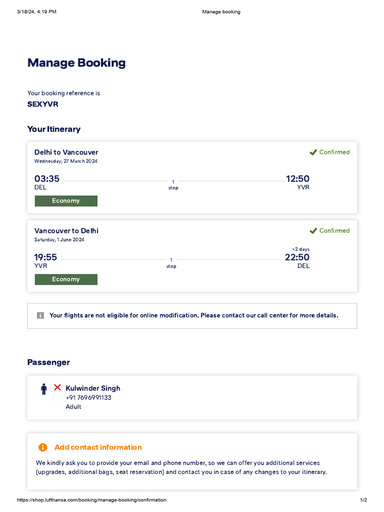 Manage Booking | PDF