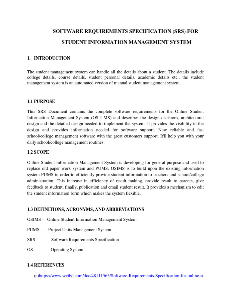 SRS_FOR_STUDENT_INFORMATION_MANAGEMENT_SYSTEM | PDF | User (Computing) | Operating System
