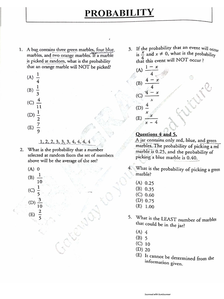 probability mcqs | PDF