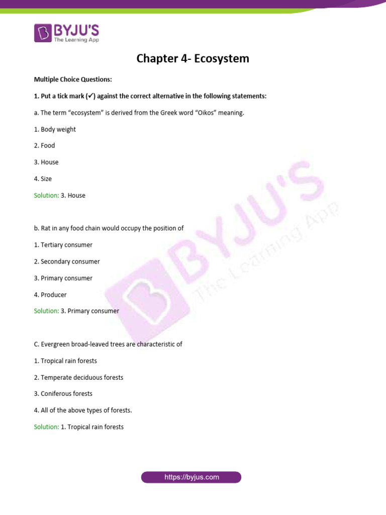 ICSE Class 8 Biology Selina Solution Chapter 4 Ecosystem | PDF ...