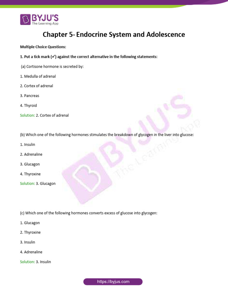 ICSE Class 8 Biology Selina Solution Chapter 5 Endocrine System and ...