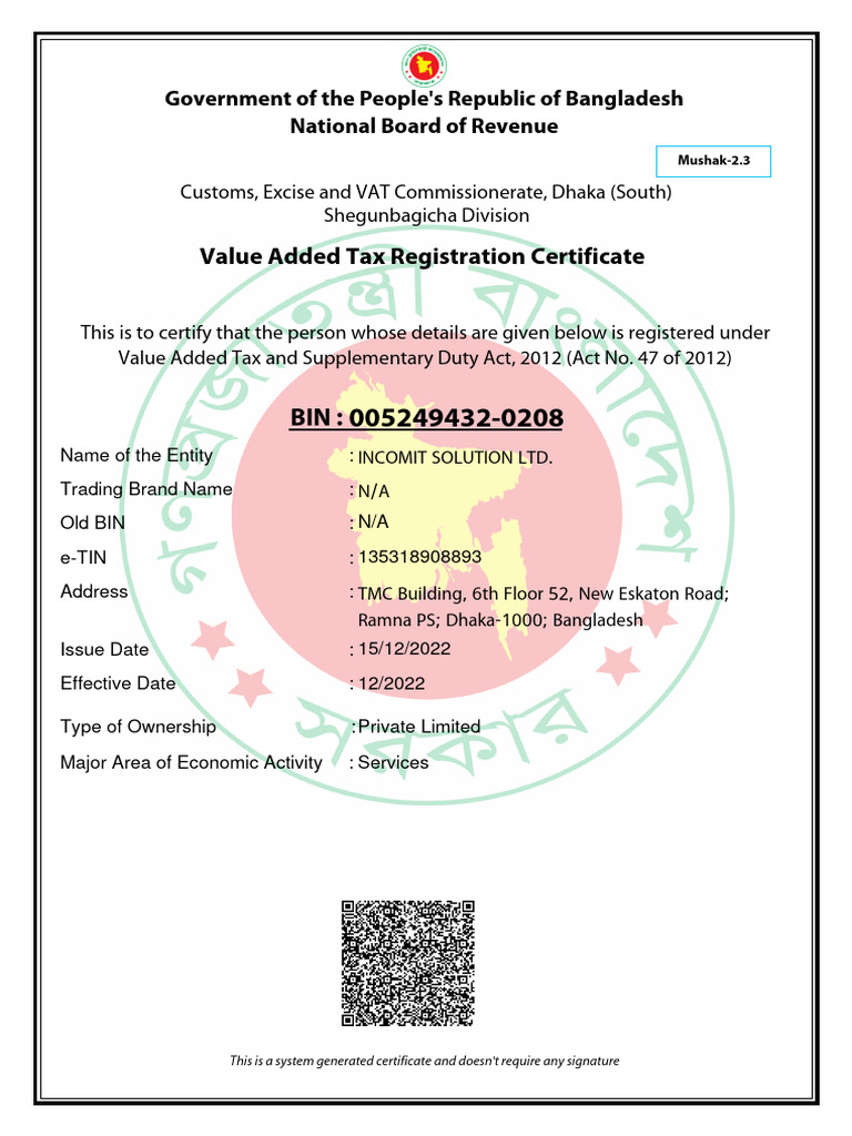 VAT Registration Certificate for INCOMIT | PDF