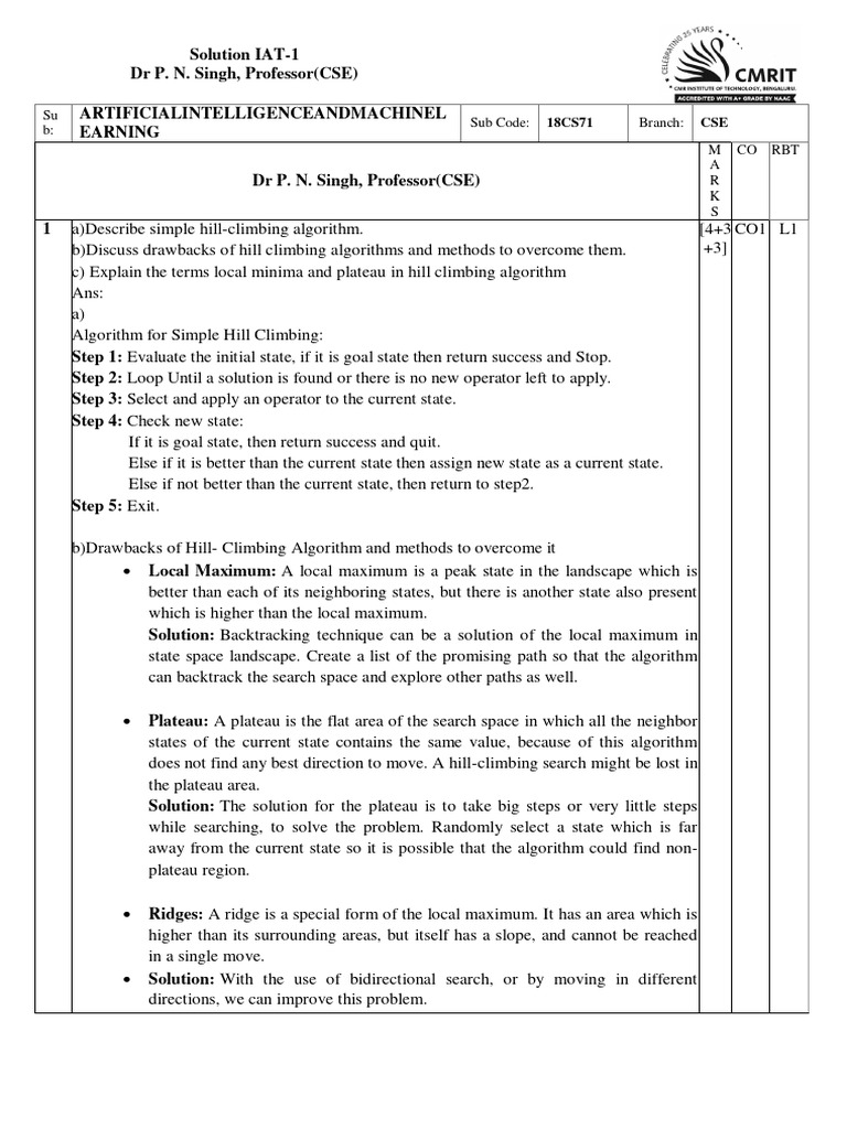 IAT-I Question Paper With Solution of 18CS71 Artificial Intelligence ...