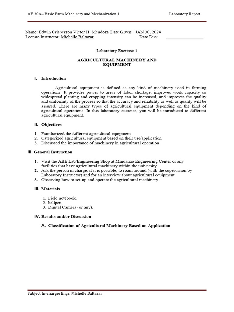 Lab Ex1 | Download Free PDF | Agricultural Machinery | Agriculture