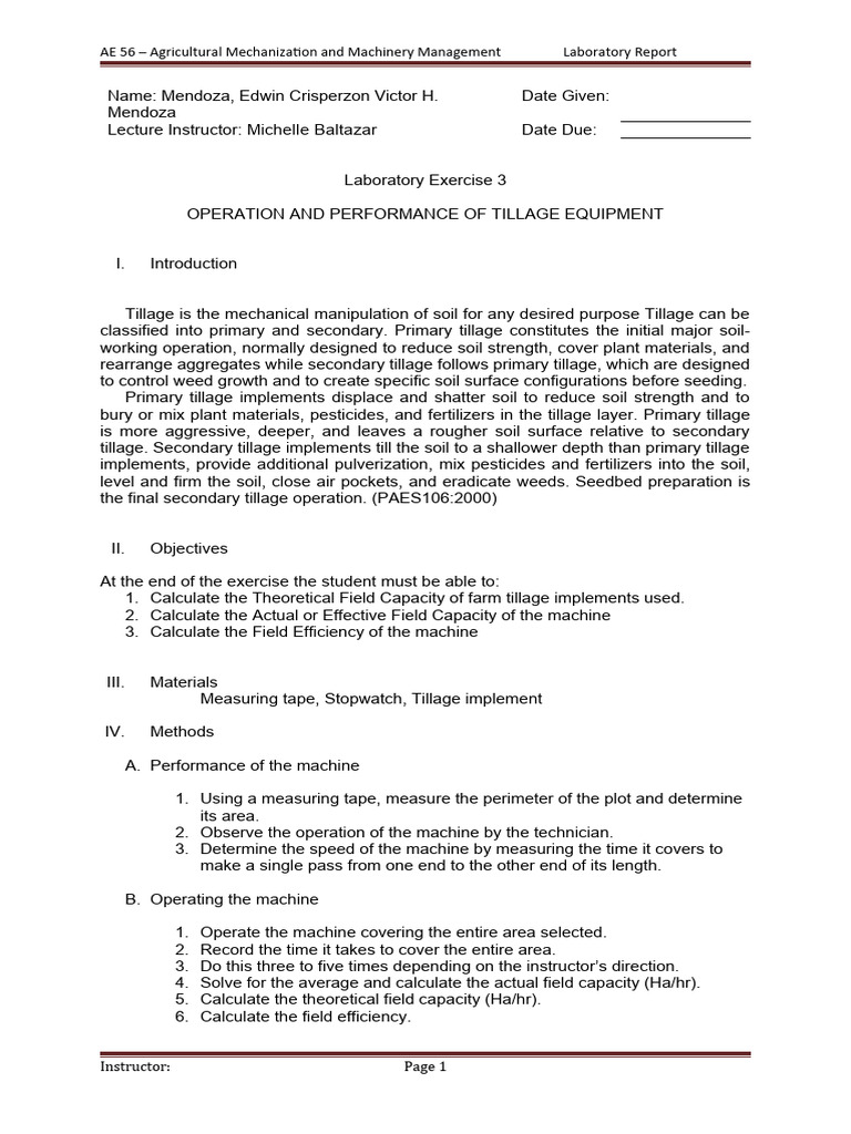 ABE30-Laboratory-Exercise-3 | PDF | Agricultural Machinery | Tillage