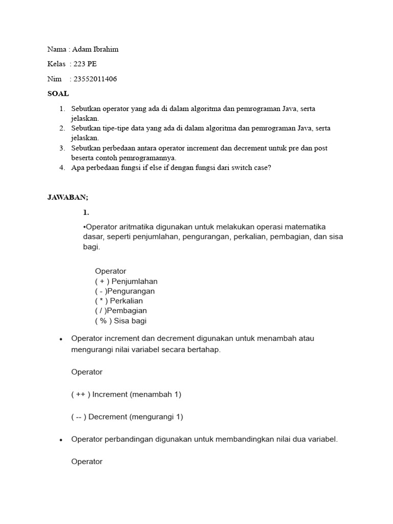 Algoritma Dan Pemrograman Java, Jelaskan | PDF