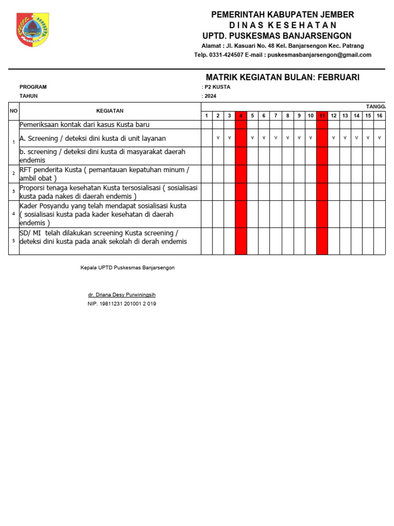 Kusta Februari 2024 Master Laporan Bulanan Ukm | PDF